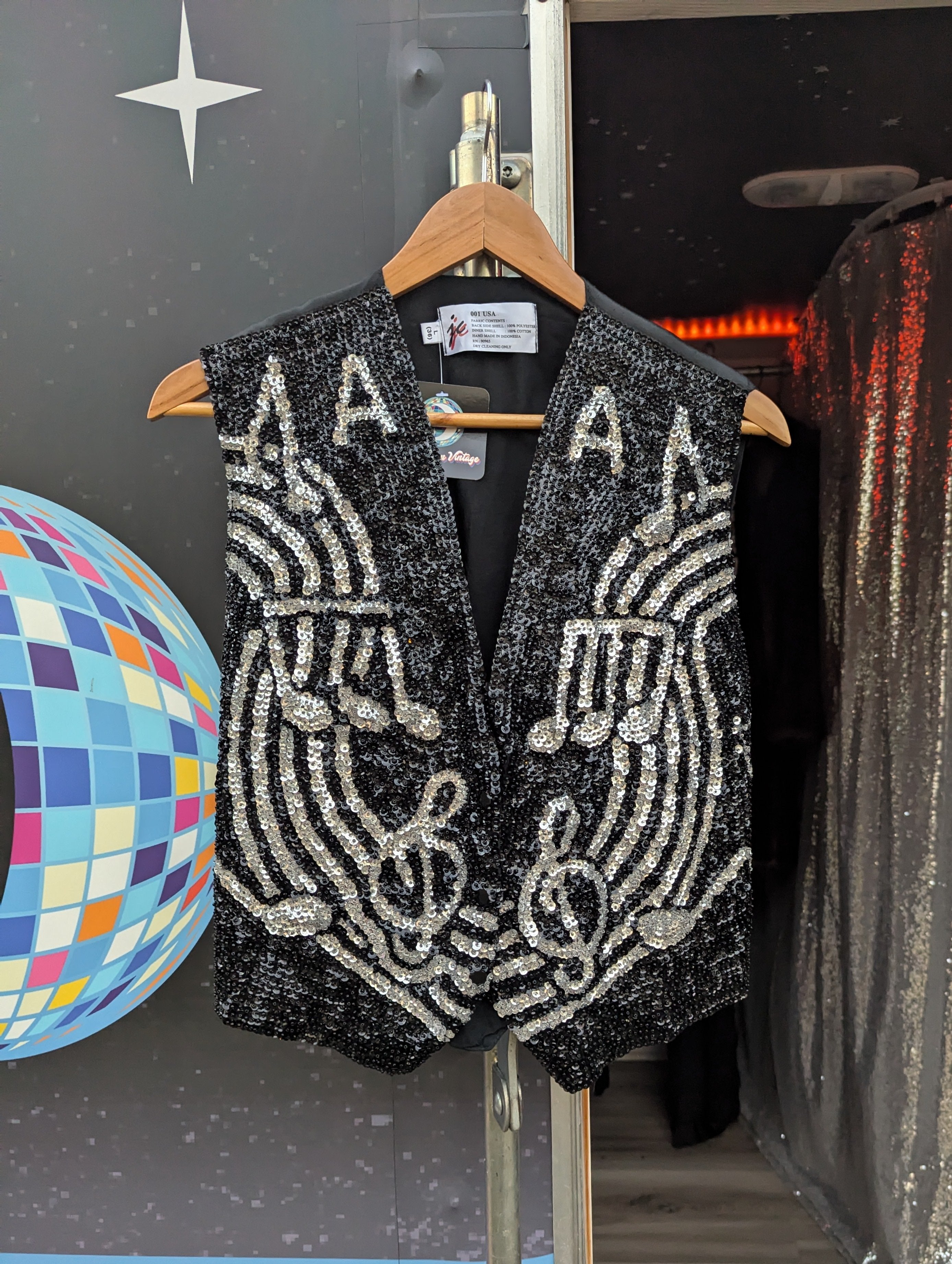 JC - Vintage Vest - Sequin Music Note Design, Party, Festival, Glitter ...